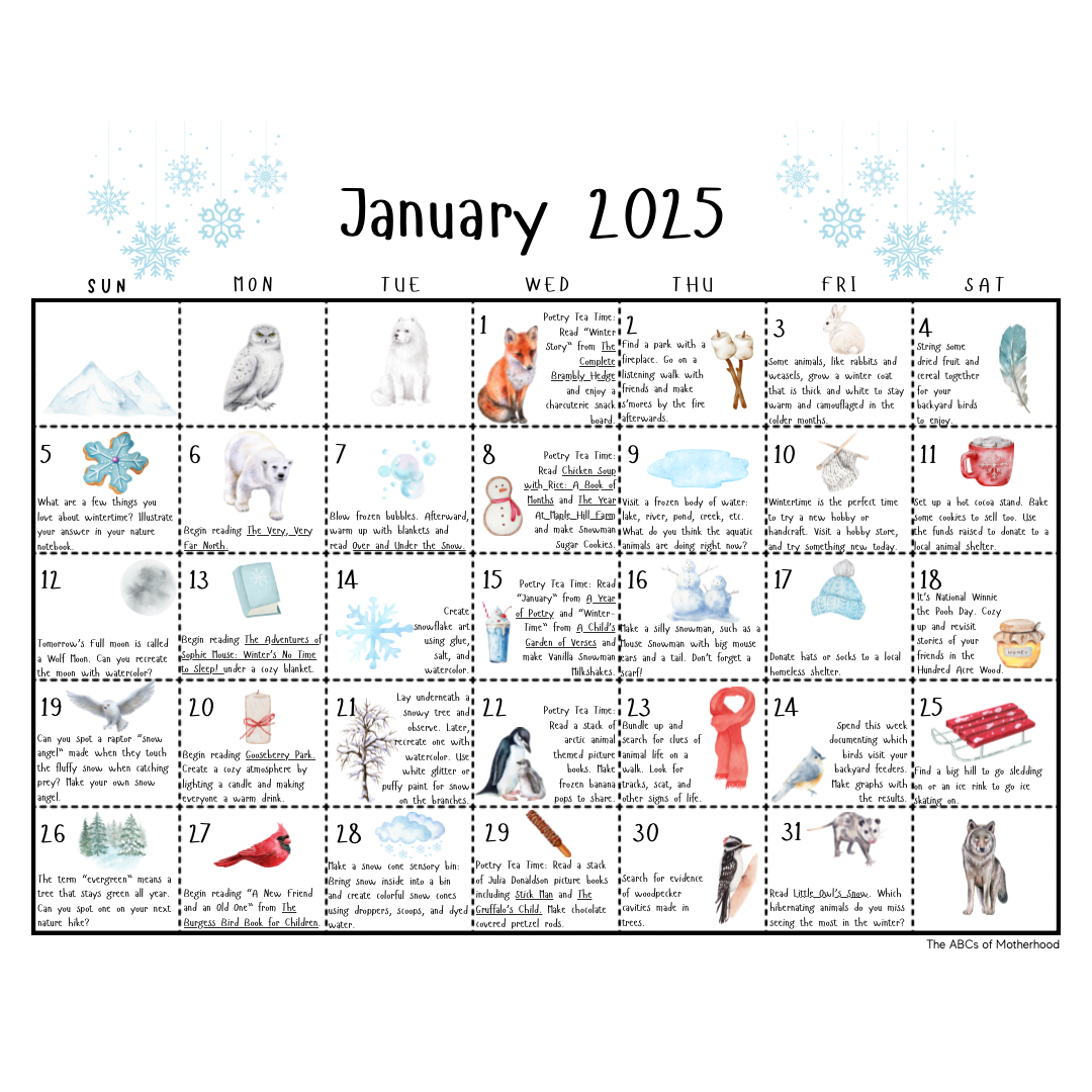 Grab Your FREE January Nature Calendar and Booklist - The ABCs of ...