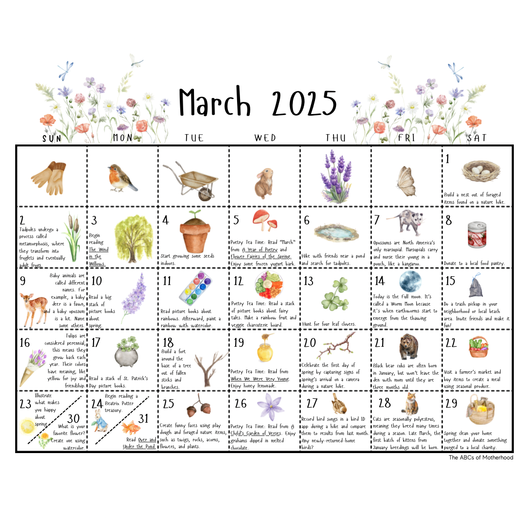 Grab Your FREE March Nature Calendar and Booklist - Raised On Read-Alouds