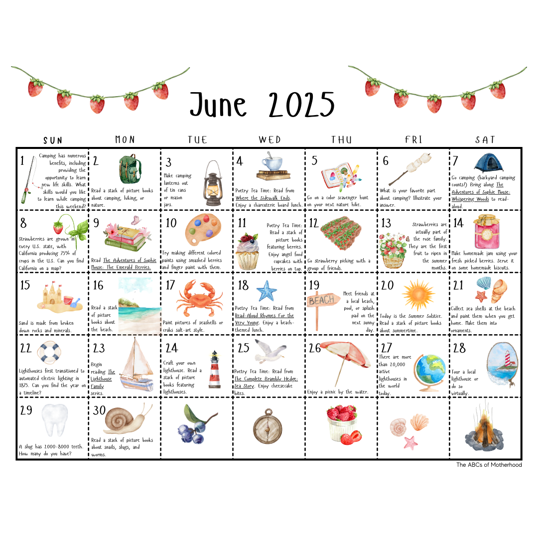 Grab Your FREE June Nature Calendar and Booklist - Raised On Read-Alouds